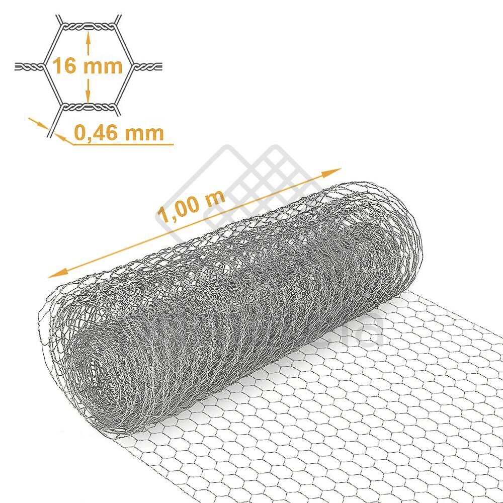 TELA HEXAGONAL GALV. VIVEIRO MALHA 1/2 FIO 26 - 1,00x10m