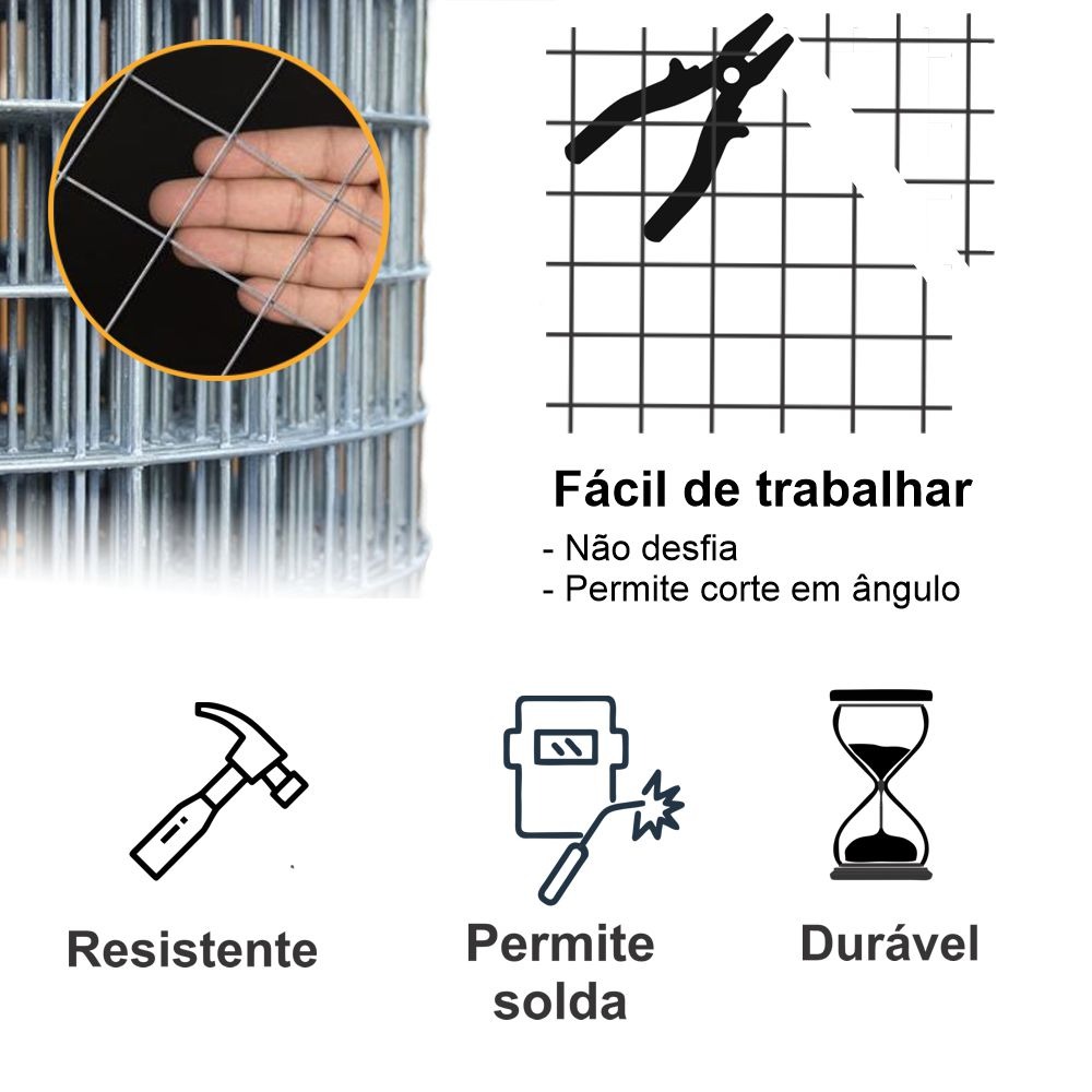 Tela Soldada Galvanizada Malha 50x50mm Fio 2,7mm - 1,5x10m