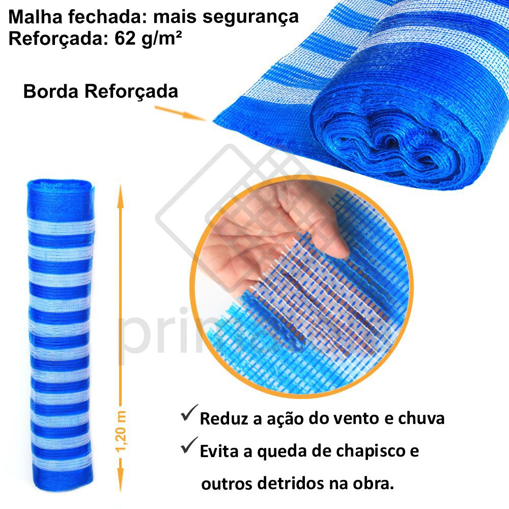 Tela Tapume Reforçada 65 g/m² Azul e Branca -1,20x25m