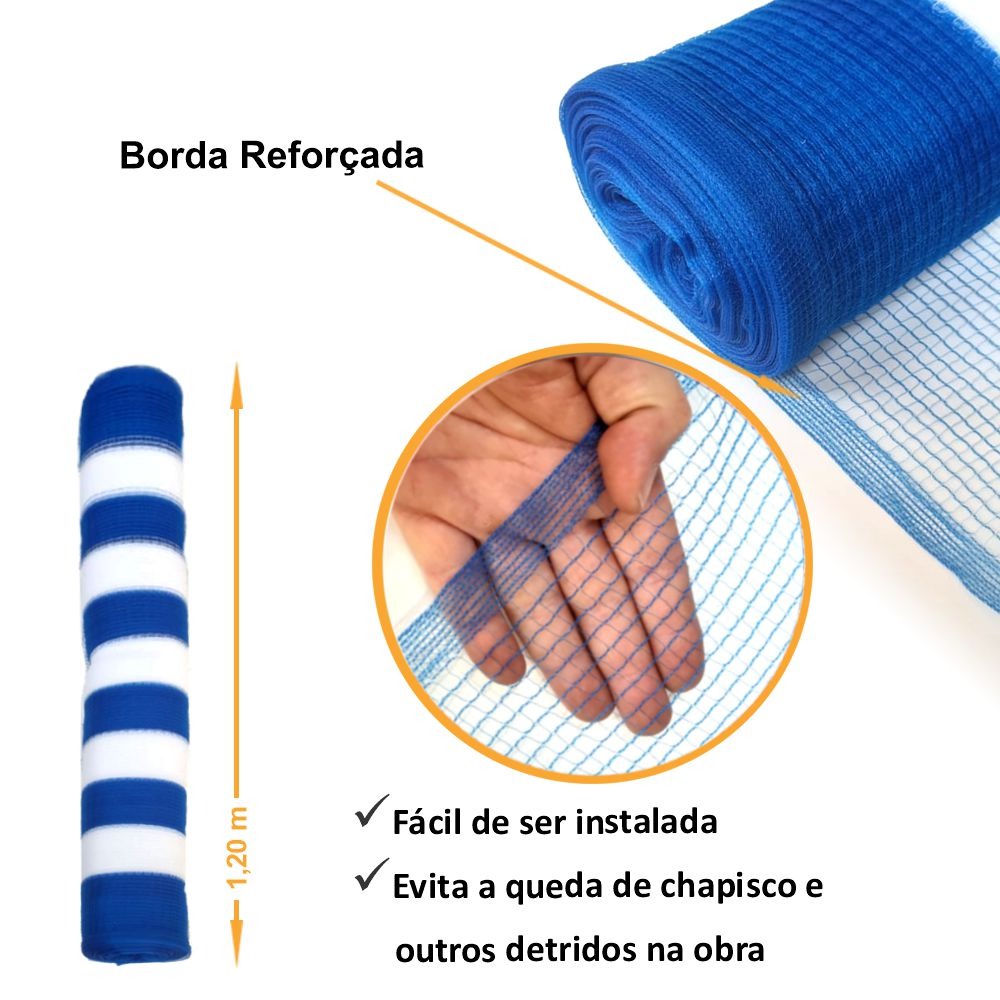 Tela Tapume Azul e Branco Leve Altura 1,20m - 1,20x50m